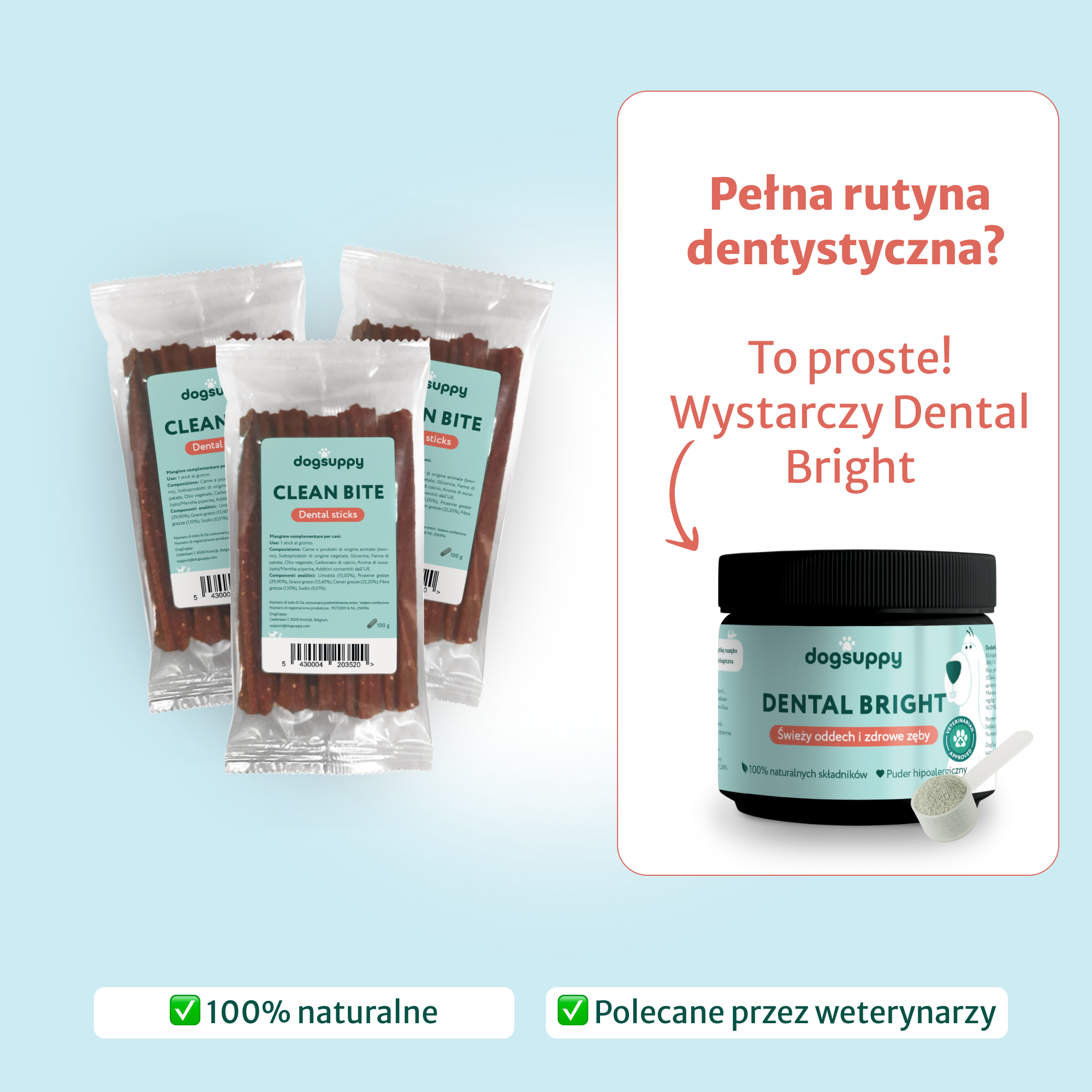 Clean Bite Gryzaki Dentystyczne | 100% naturalne | 5 gryzaków w opakow